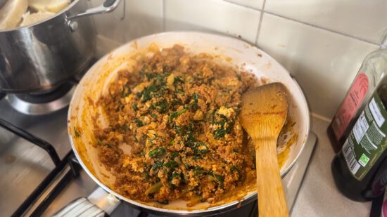 Yam and Egg Nigerian Corned Beef Stew with Boiled Plantain